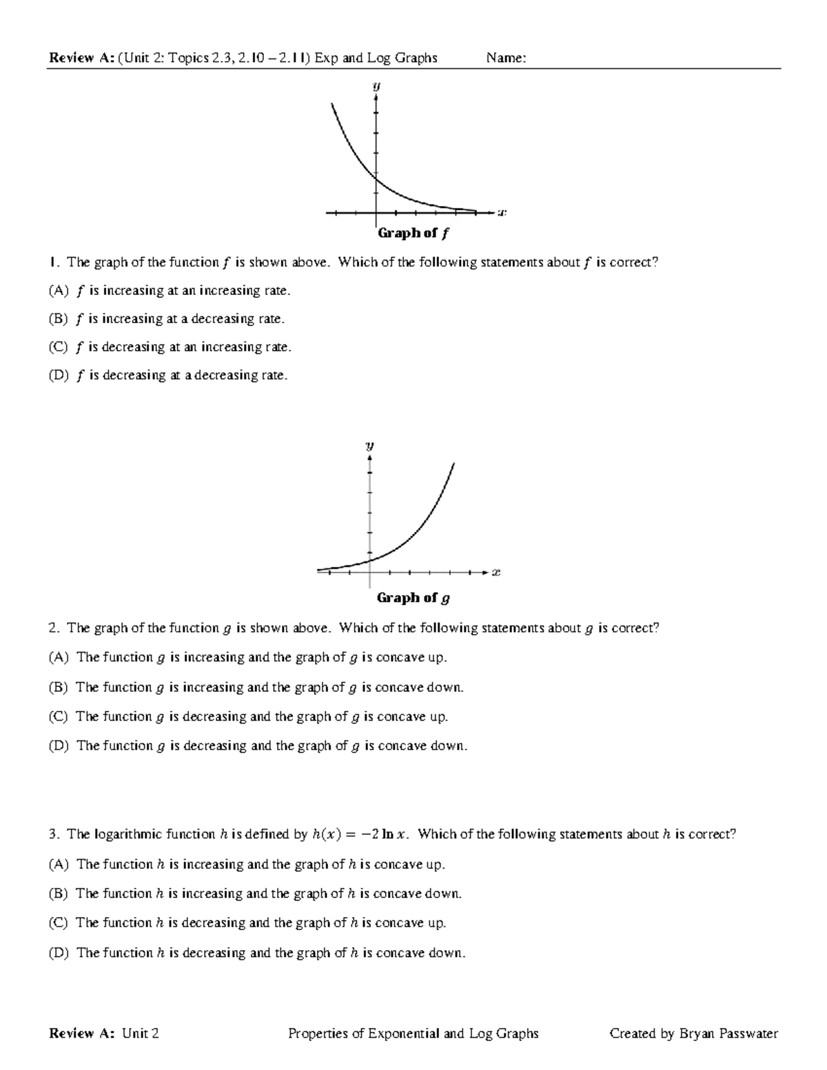 Review A: Unit 2 - Exponential and Logarithmic Graphs Analysis - Studocu
