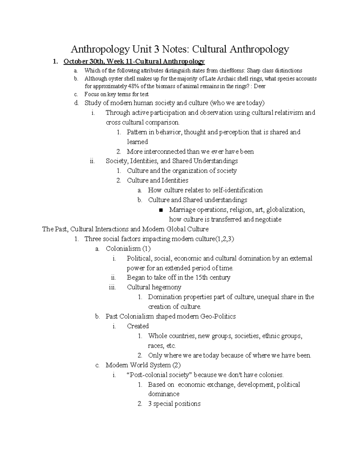 Anthropology Unit 3 - Lecture notes Unit 3 - Anthropology Unit 3 Notes ...