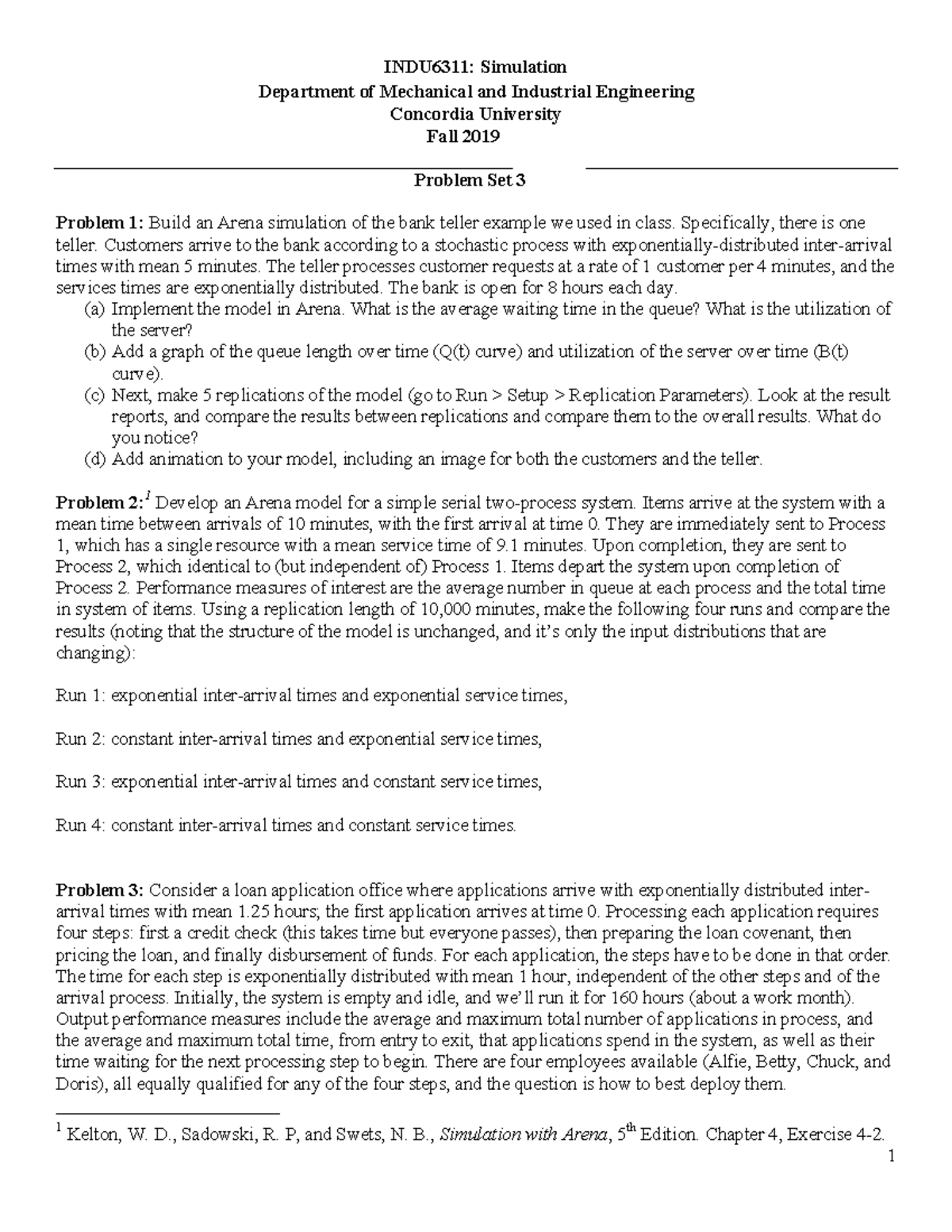 INDU6311 Practice Problem Set IV: Arena Simulation Exercises - Studocu