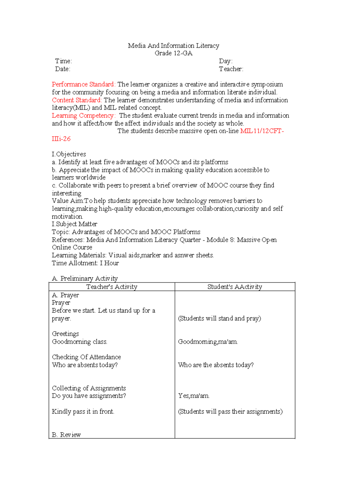 GA 12 Lesson PLAN DAY 2 - Media And Information Literacy Grade 12-GA ...