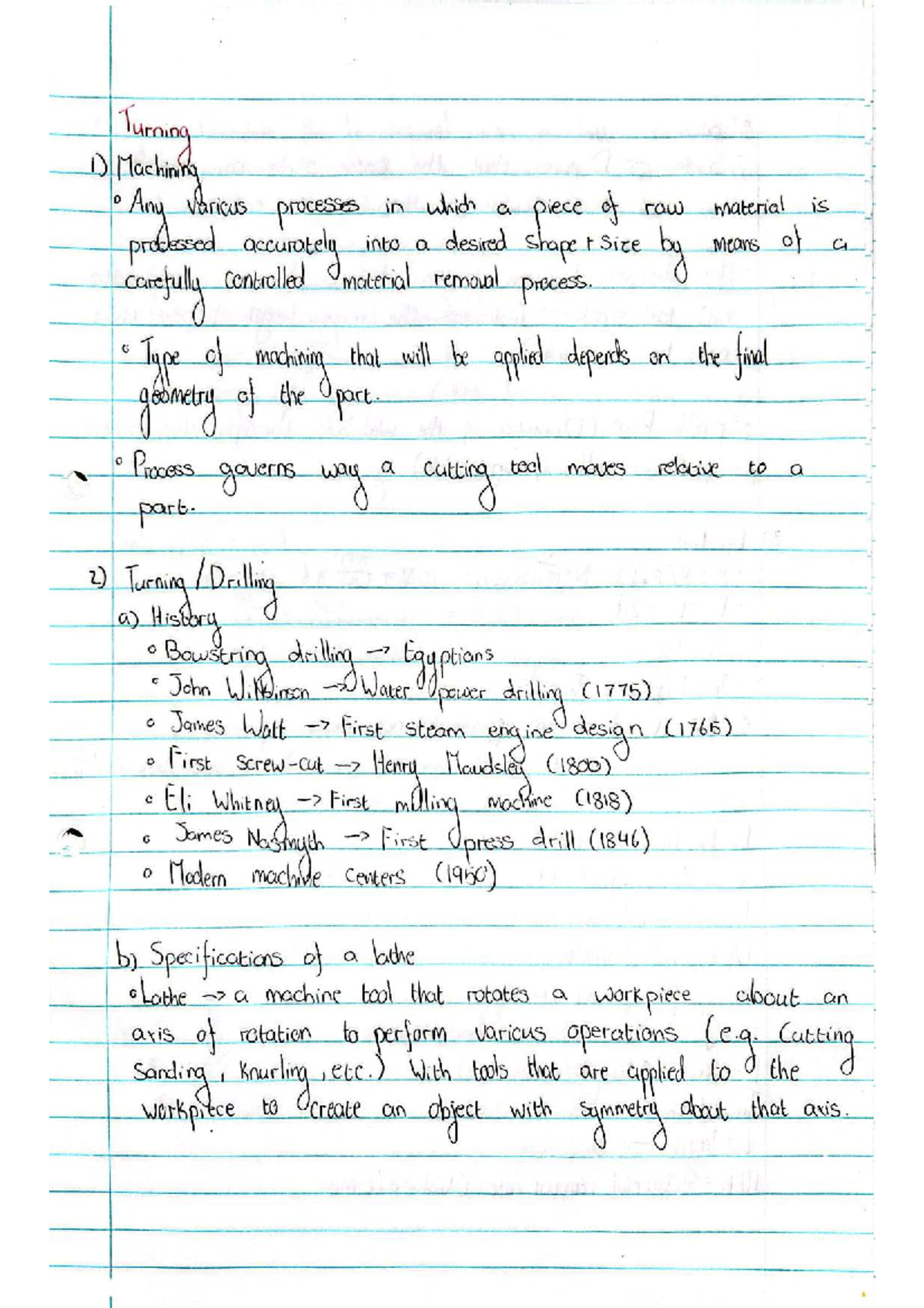 MGC110 Turning, Drilling, and Milling Process Notes - Studocu