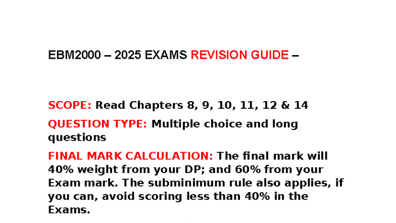 2025 EBM2000 Final Exam Revision Guide - Key Topics & Tips - Studocu