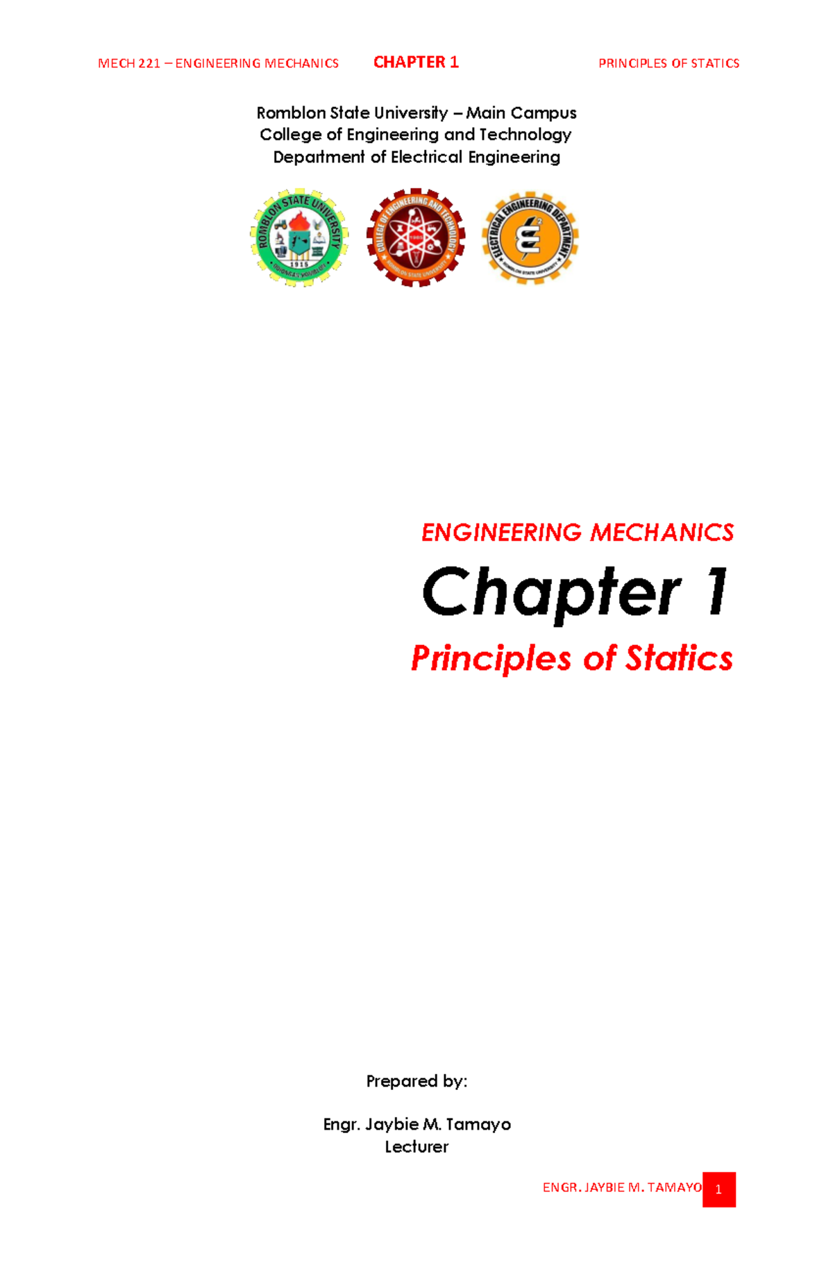 Chapter 1 - Engineering Mechanics: Principles of Statics Explained ...