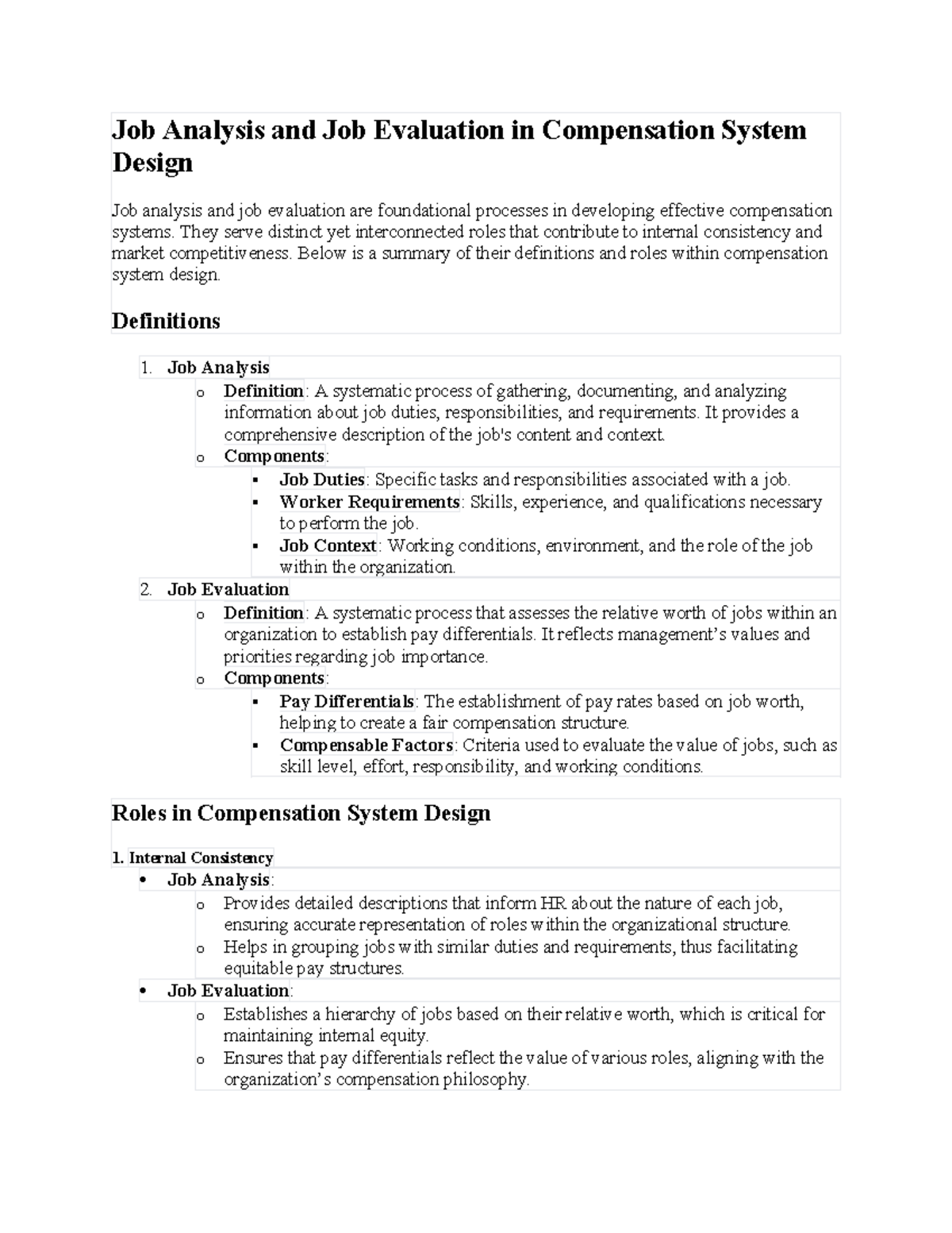 Chapter 1 - Job Analysis & Evaluation in Compensation Systems - Studocu