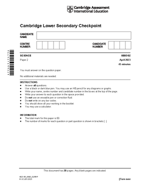 Cambridge Lower Secondary Checkpoint Mathematics Paper 1 October 2024 ...