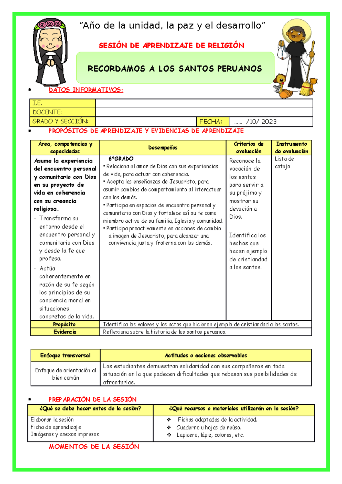 SES-LUN-Relig- Lección sobre Santos Peruanos y su Vocación - Studocu