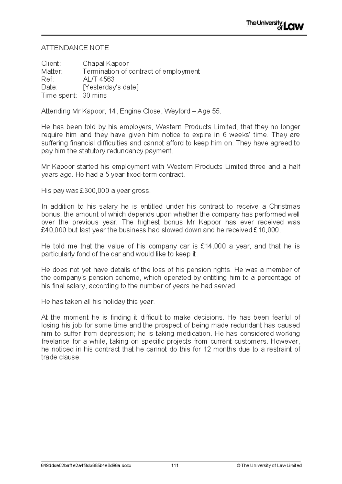 Attendance Note: Termination of Employment for Chapal Kapoor (2324 emp ...