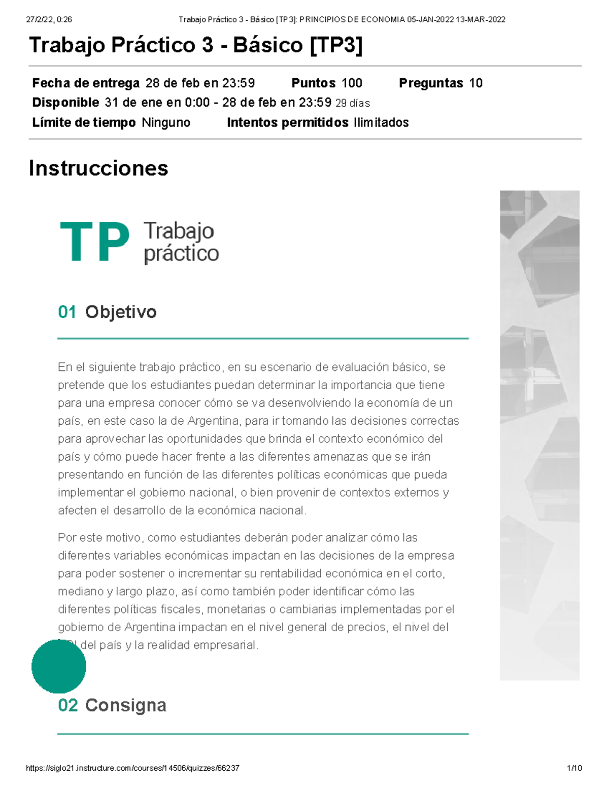 Trabajo Práctico 3 - Básico [TP3] Principios DE Economia 05-JAN-2022 13-MAR-2022 - Trabajo ...