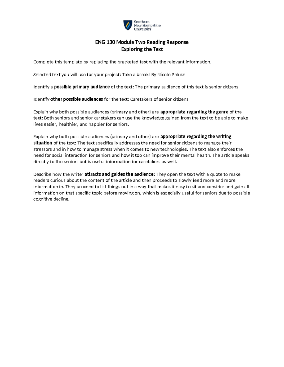 ENG 130 Module Two Reading Response: Analyzing Audience Engagement - Studocu