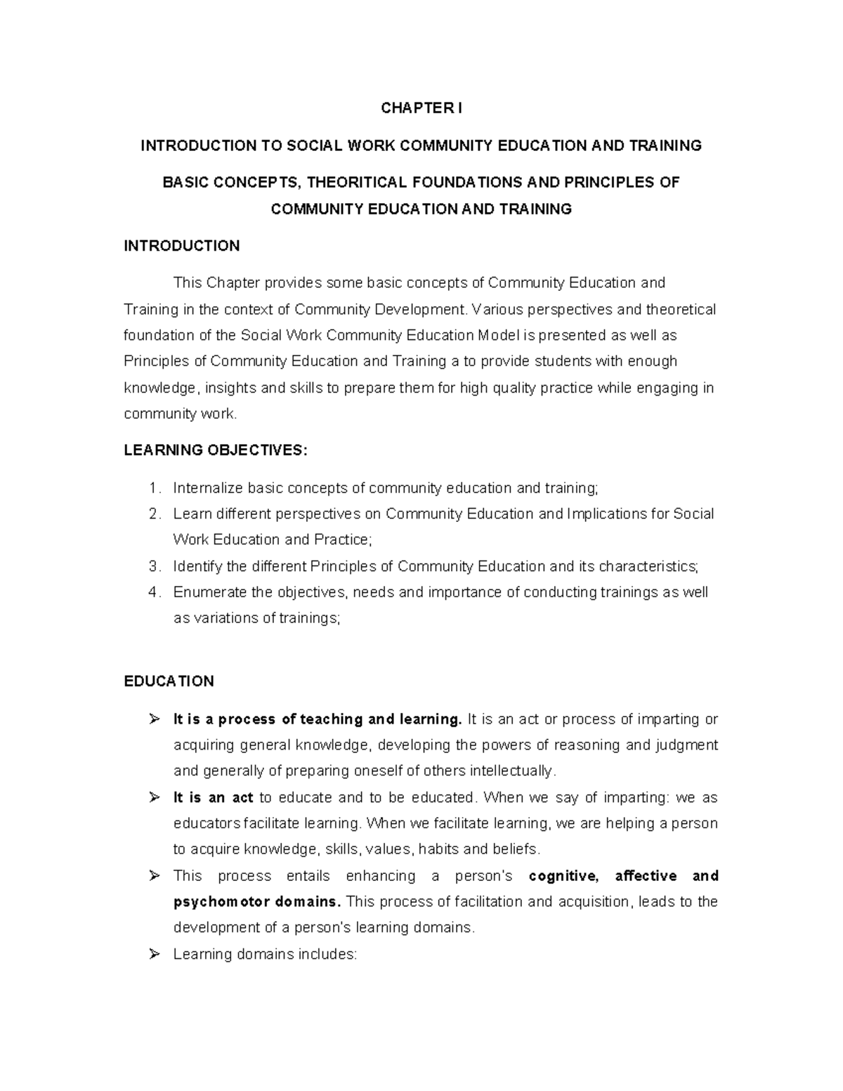 Community Education Chapter 1: Foundations and Principles - Studocu
