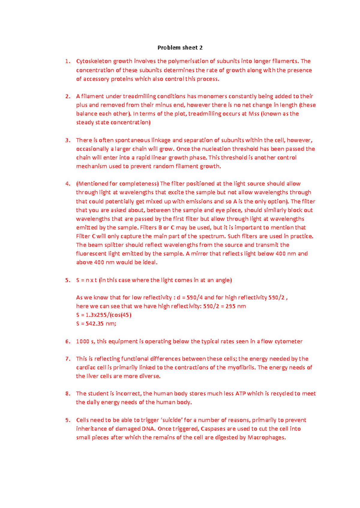 Biology 101: Problem Sheet 2 Solutions on Cytoskeleton Dynamics - Studocu
