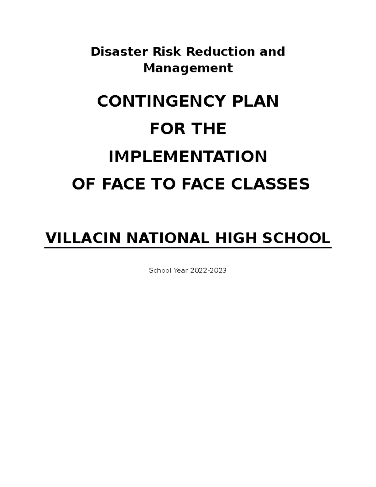 Sdrrm Contingency-PLAN 2022-2023 - Disaster Risk Reduction and ...