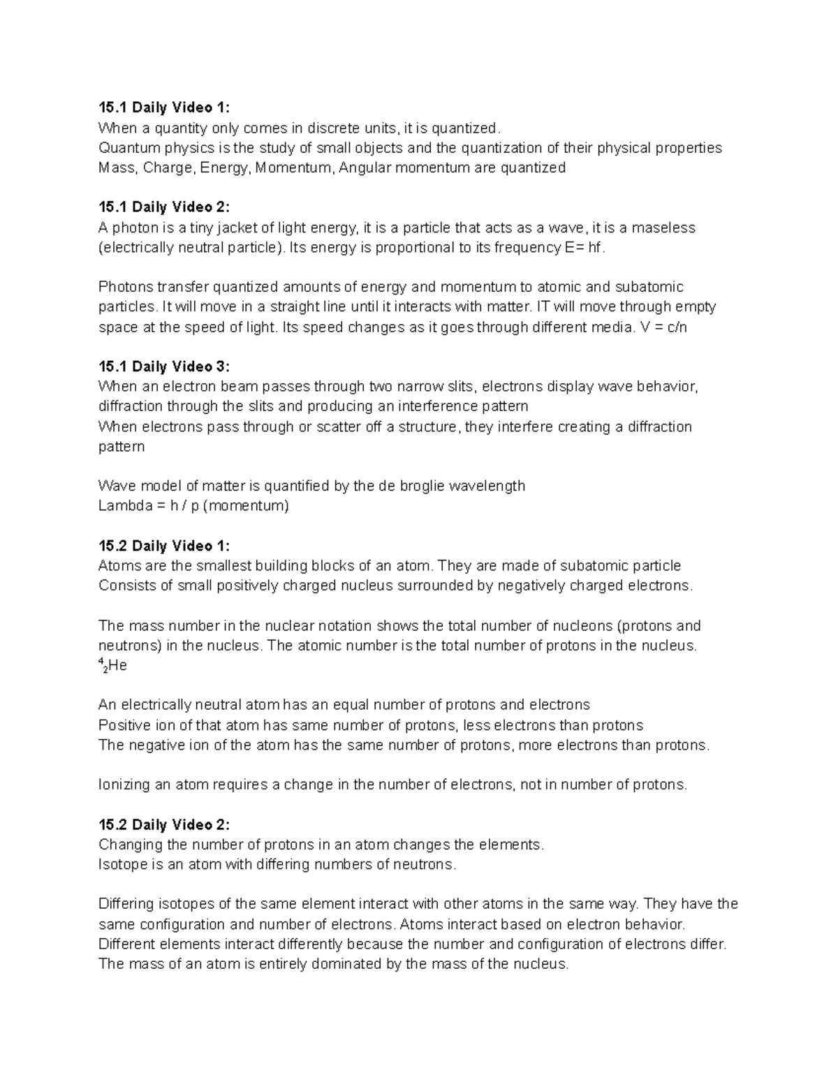 Physics 2: Quantum Mechanics and Atomic Structure Video Notes - Studocu