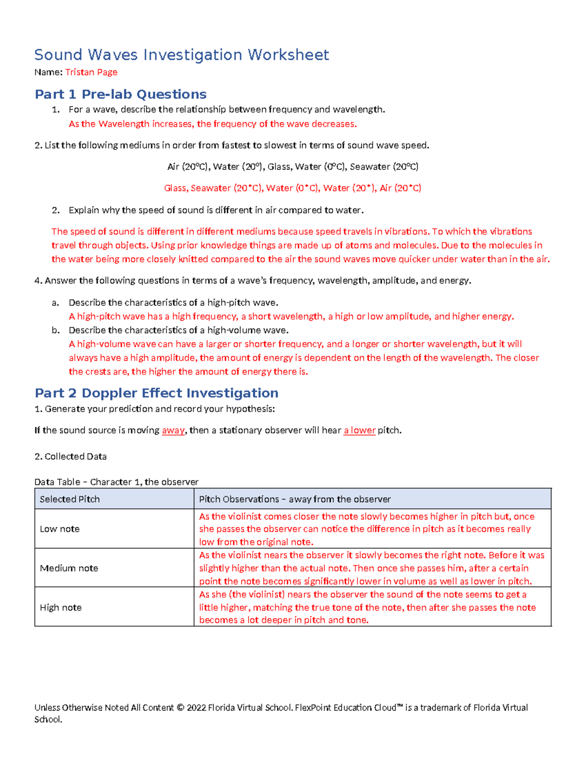 PS - 3.02 Sound Waves - Sound Waves Investigation Worksheet Name ...