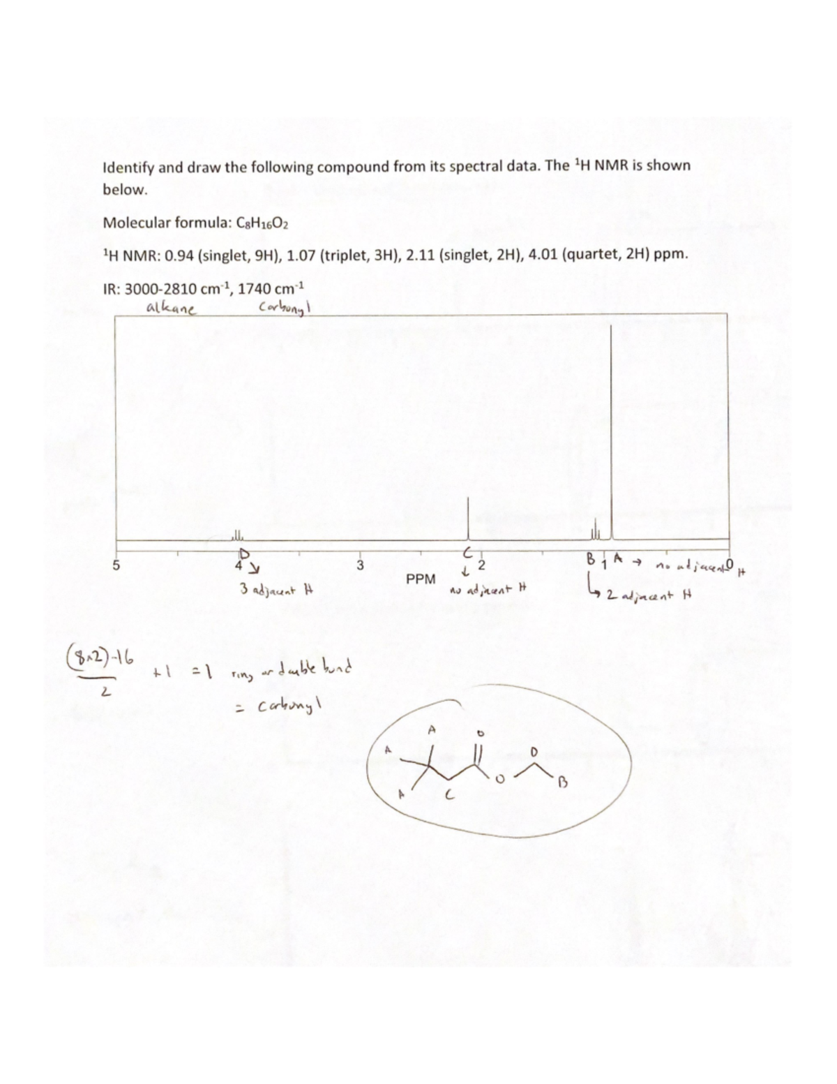 NMR lab - lab report - Identify and draw the following compound from ...