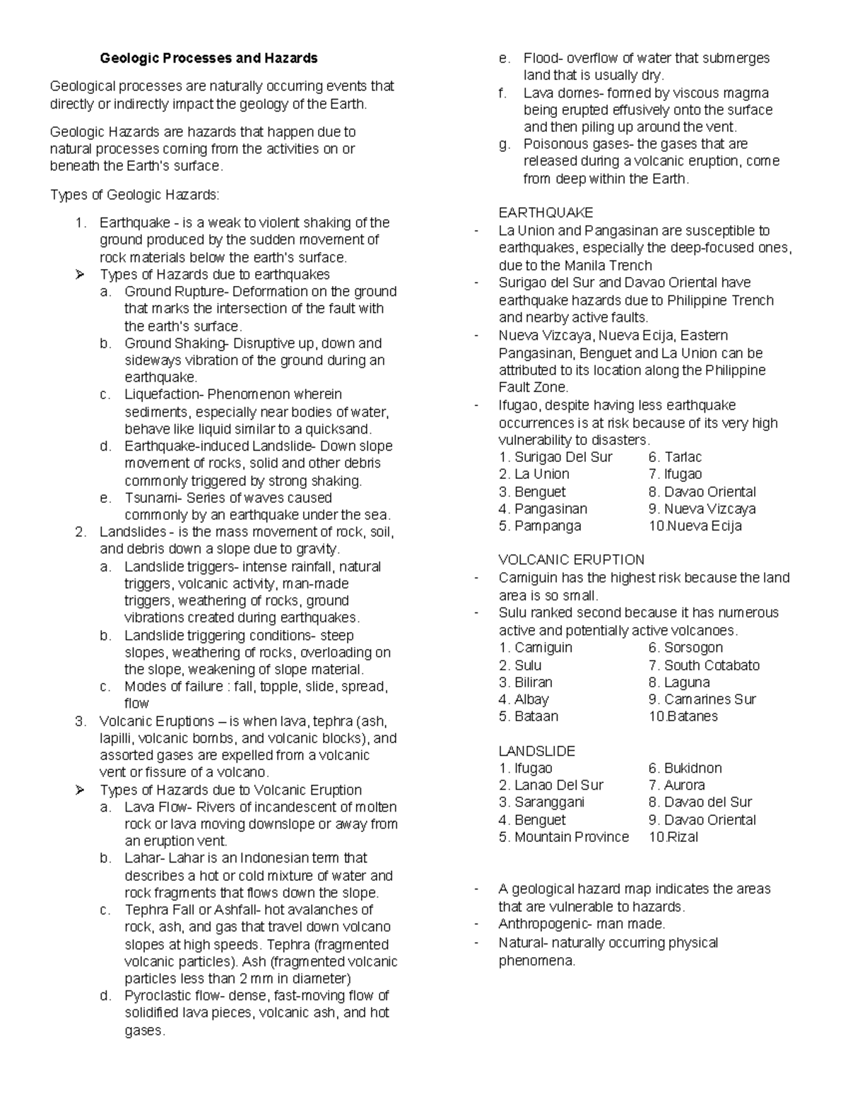 Processes and hazards - Geologic Processes and Hazards Geological ...