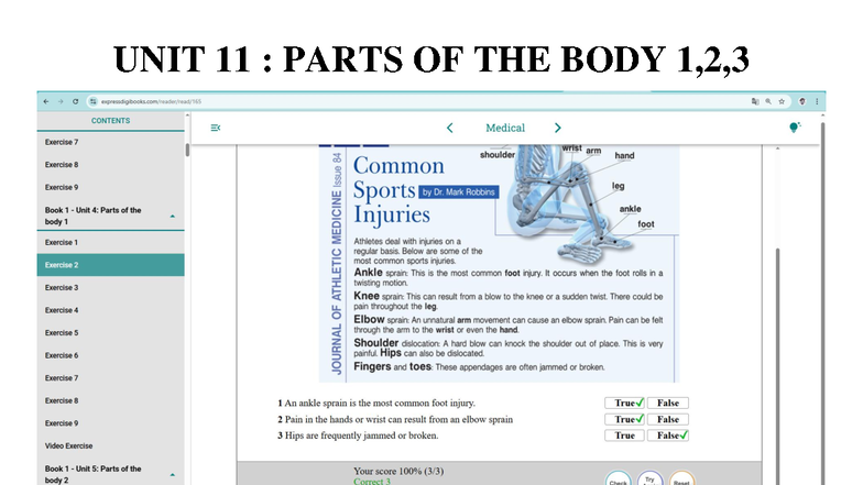 UNIT 11: PARTS OF THE BODY - MEDICAL EXERCISES & INJURIES - Studocu