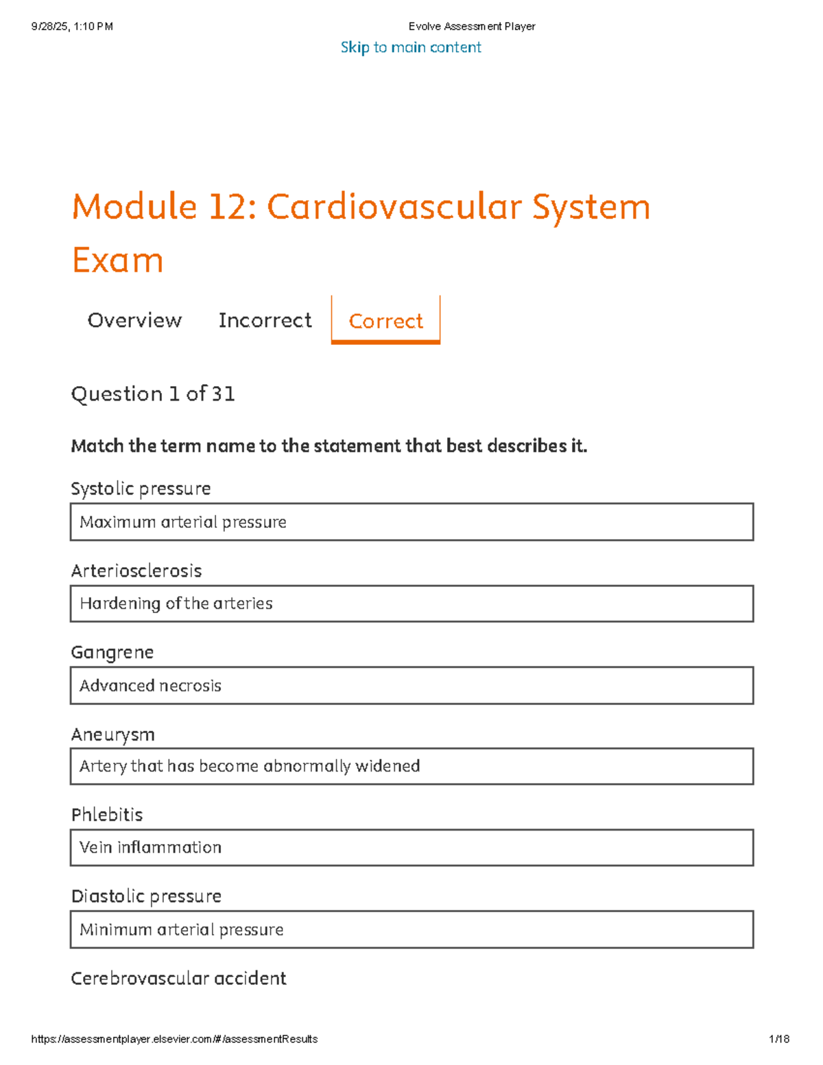 Cardiac System Overview - EVELOVE Quiz (Module 12) - Studocu