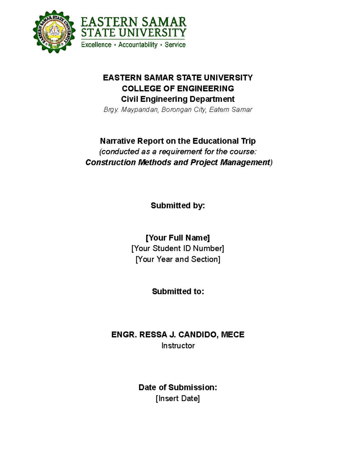 Narrative report on educational trip for CM 101: Construction methods ...