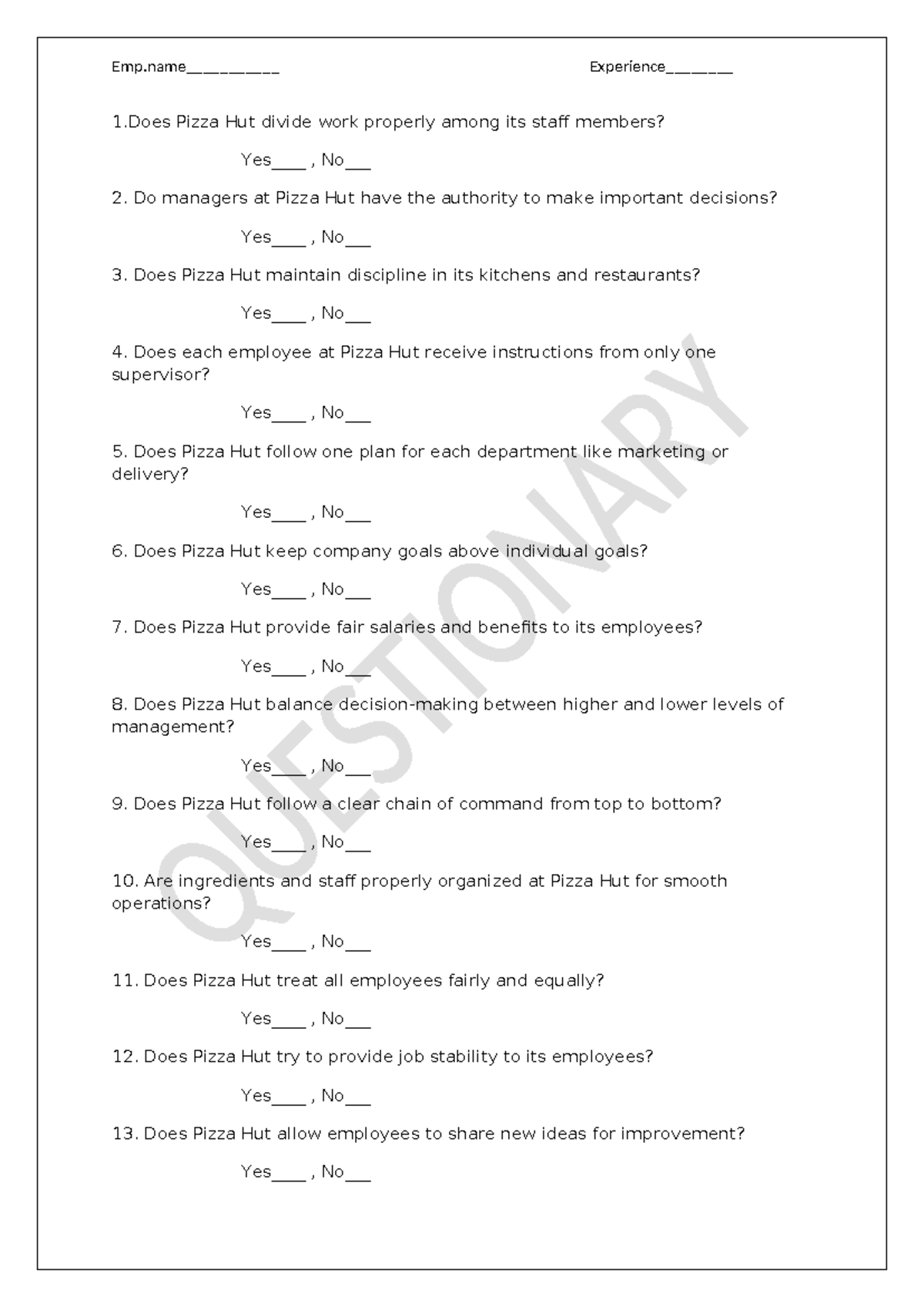 Bst-Project-Questions: Analyzing Management Practices at Pizza Hut ...