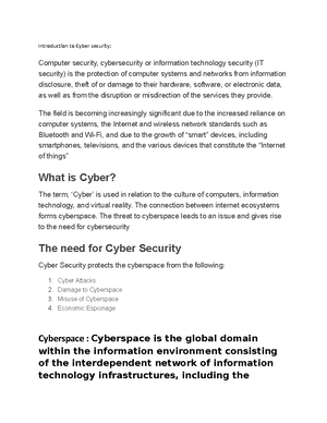 Cyber Security Full Notes - Unit – 1 Introduction to Cyber Security ...