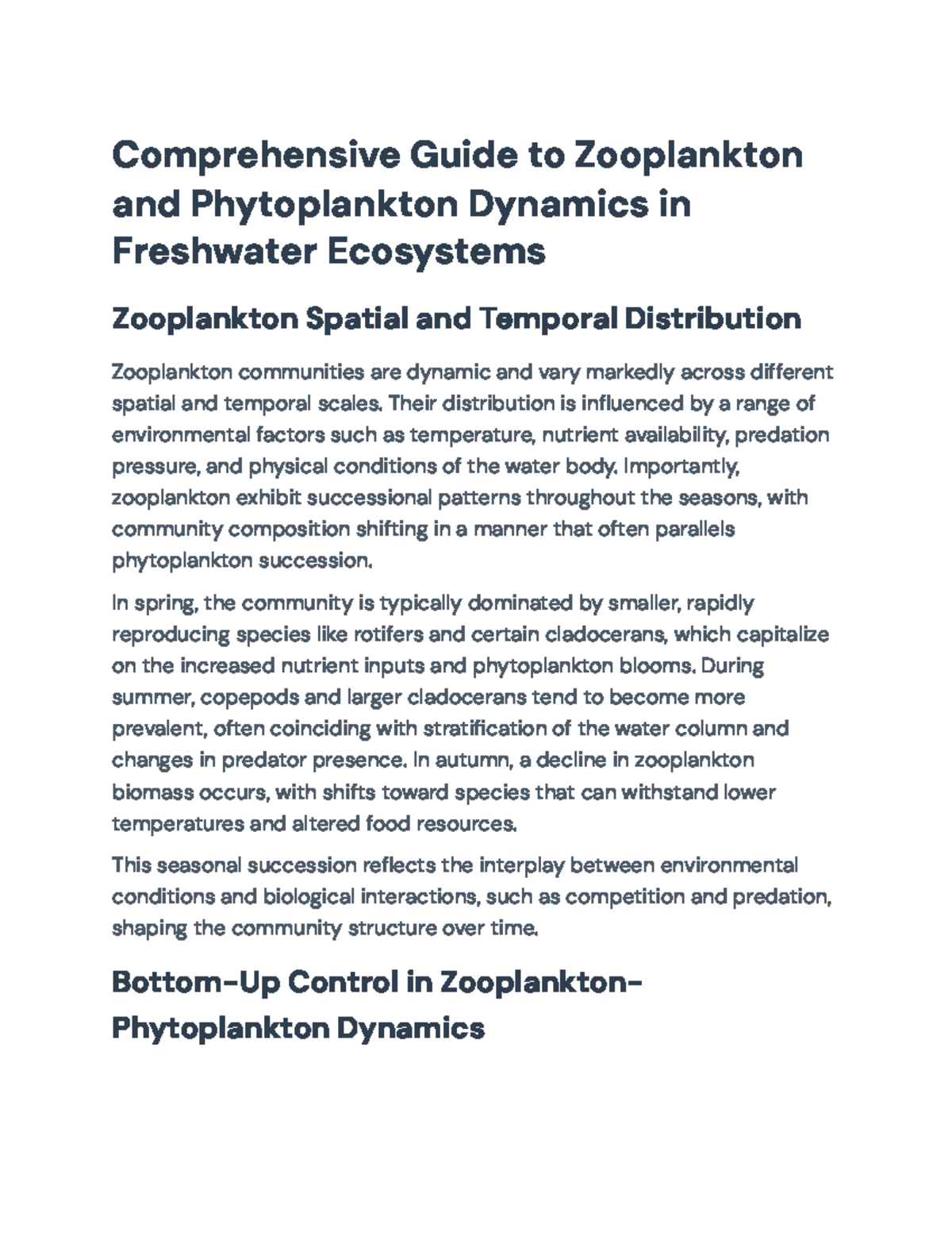 Dynamics of Zooplankton and Phytoplankton in Freshwater Ecosystems ...