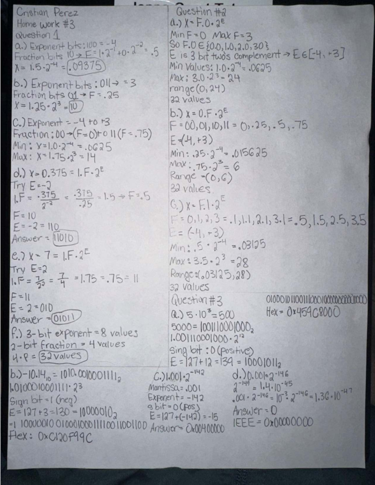 HW3 - Cristian Perez Min/Max Fraction & Exponent Bits Analysis - Studocu