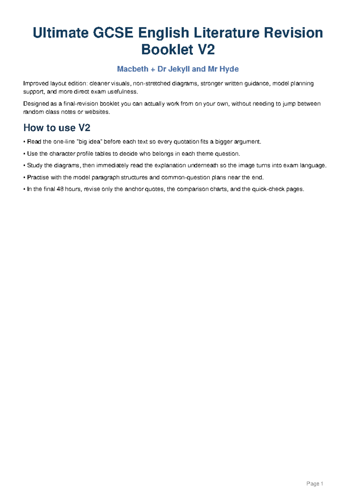 GCSE English Literature Revision Booklet V2: Macbeth & Dr Jekyll - Studocu