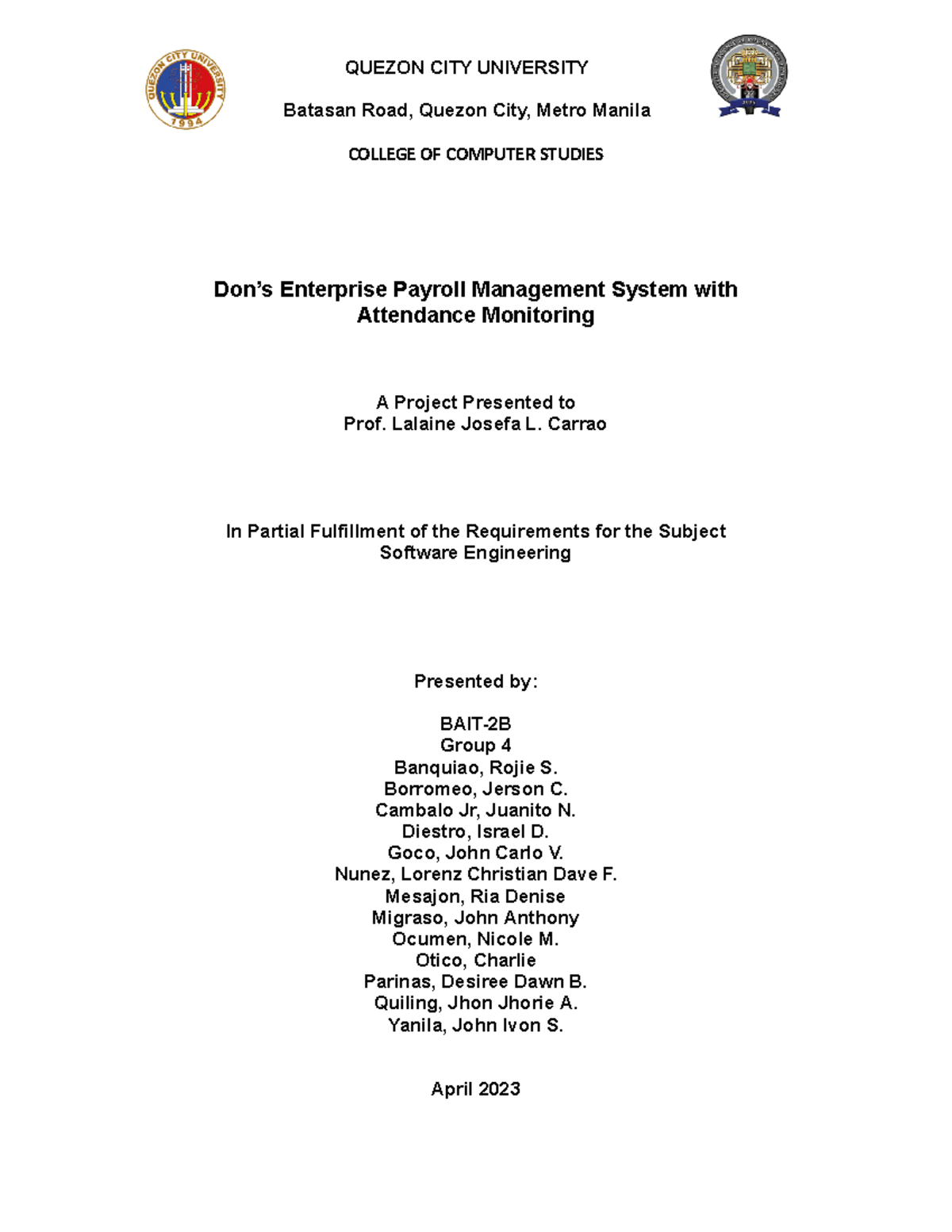 Payroll Management System with Attendance Monitoring Documentation 1 ...