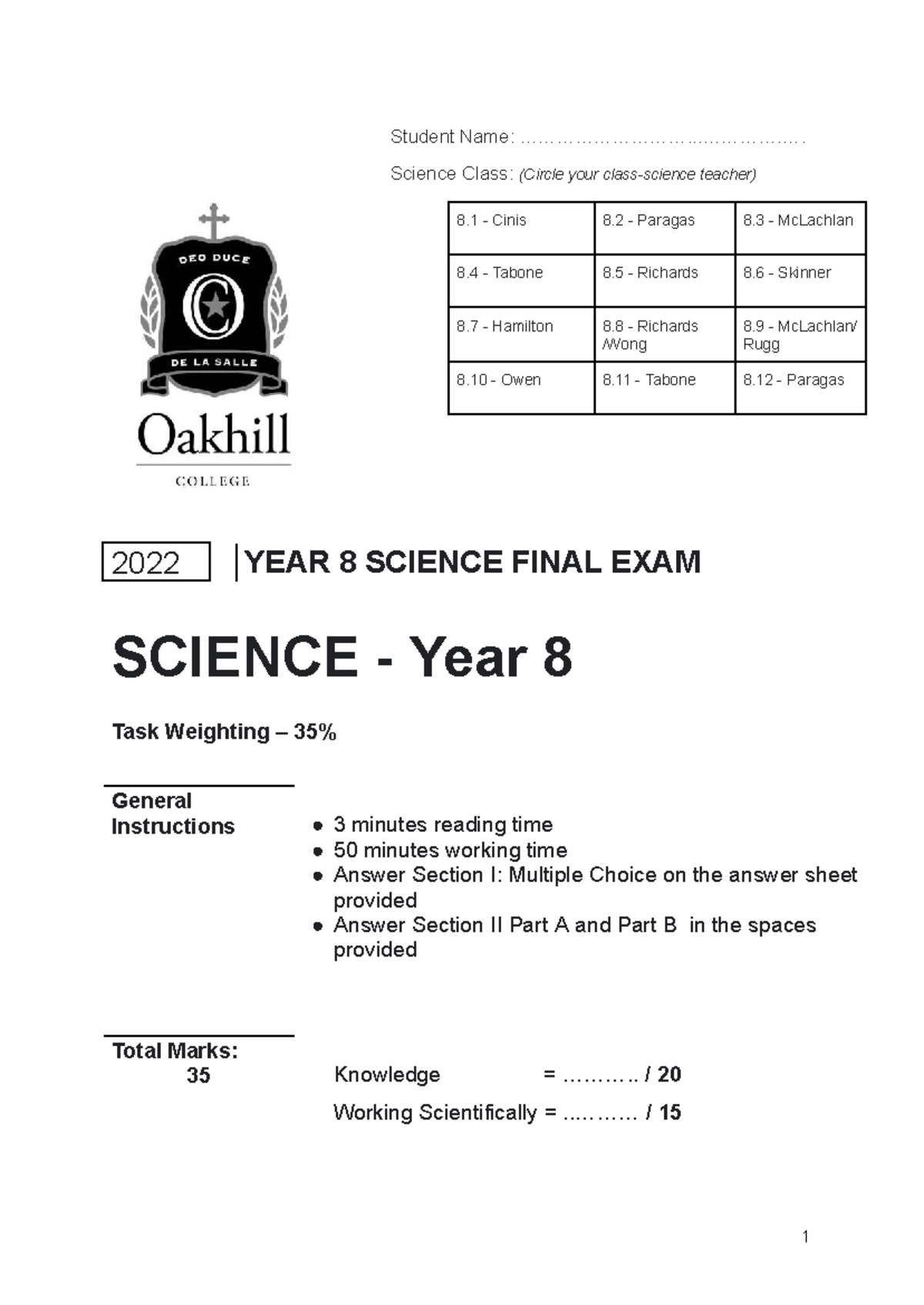 Year 8 Science Final Exam Assessment Task 4 - 2022 - Studocu