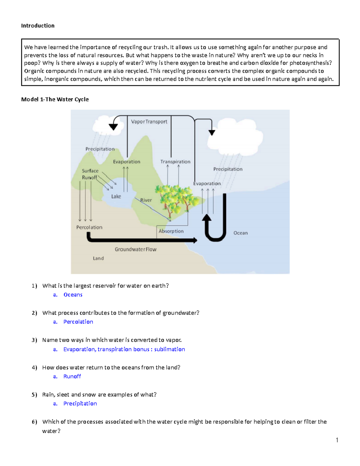 Copy of Biogeochemical Cycles Worksheet-student - Introduction We have ...