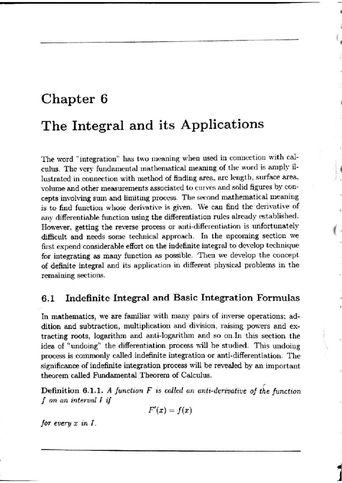 Chapter 6: The Integral and Its Applications - University Mathematics I t²bag - Studocu