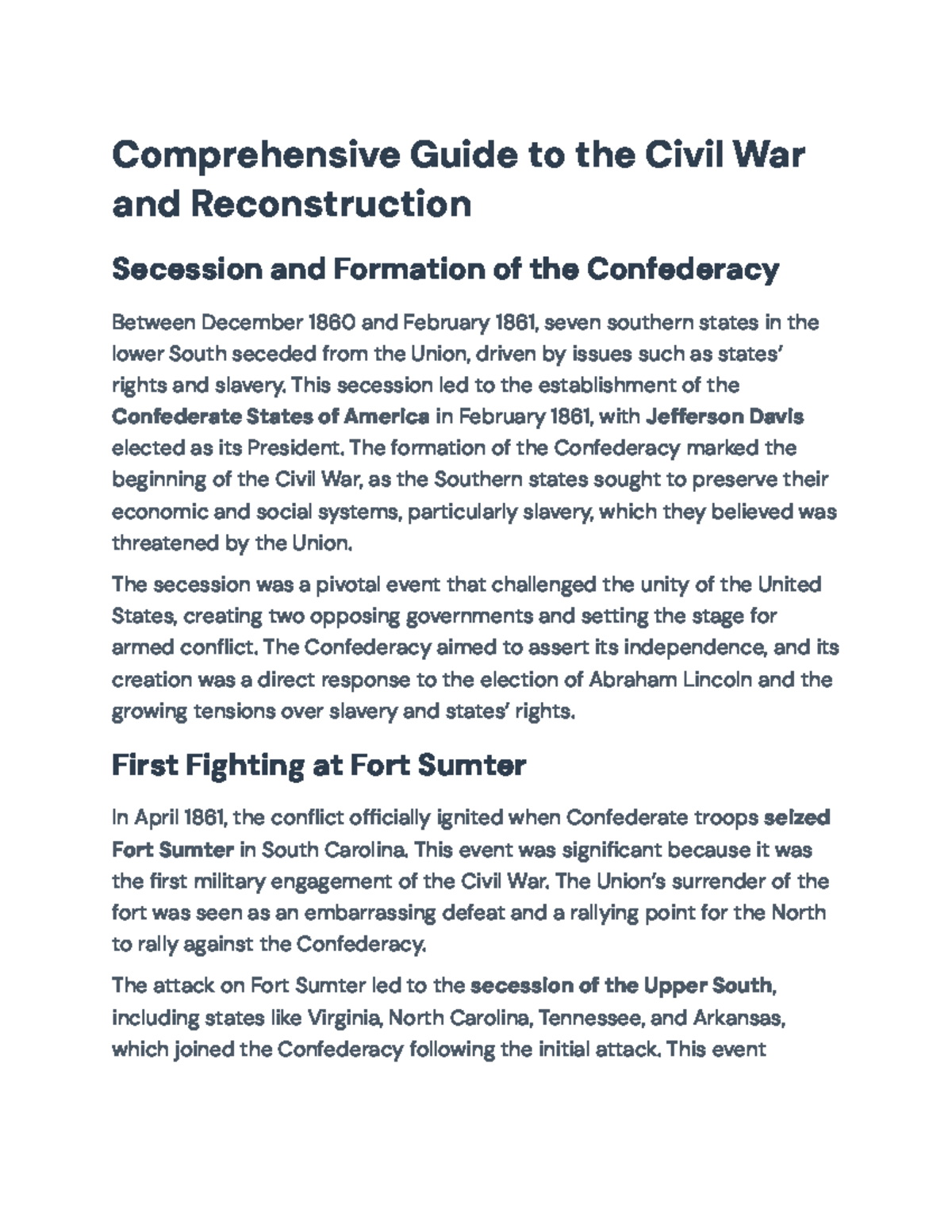 Comprehensive Overview of the Civil War & Reconstruction Era (HIST 101 ...