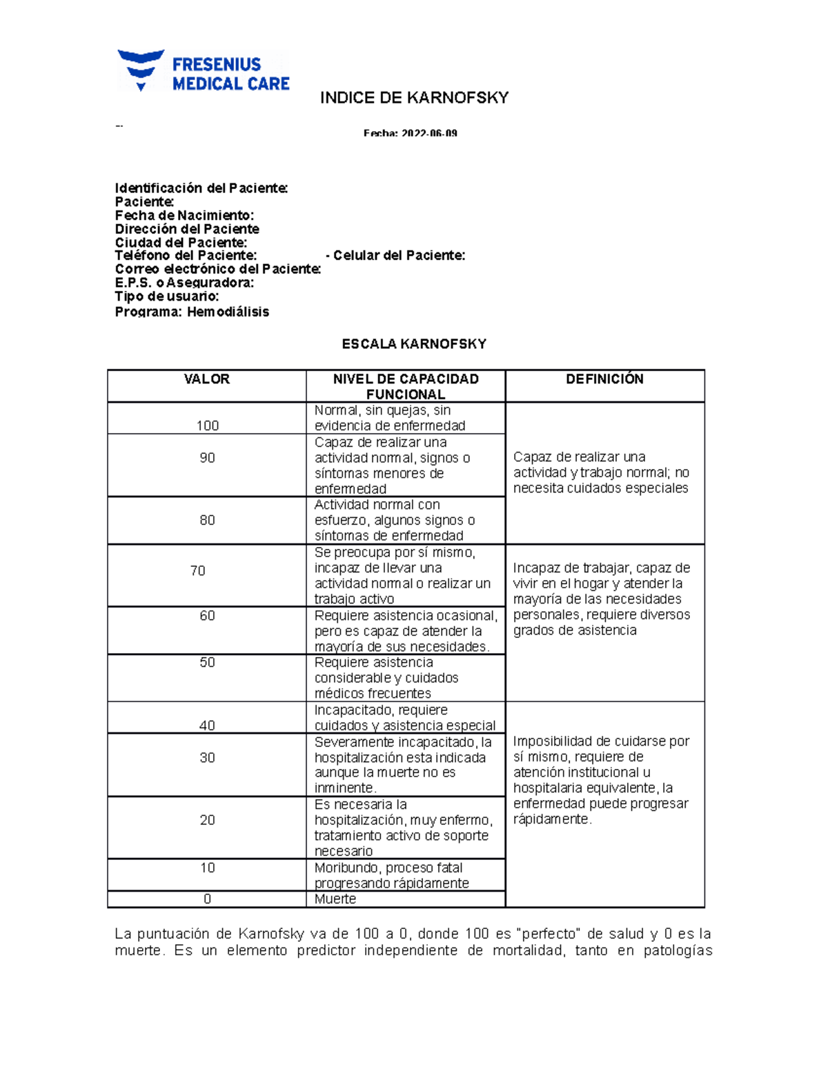 Escala Karnofsky: Evaluación de Capacidades Funcionales del Paciente ...