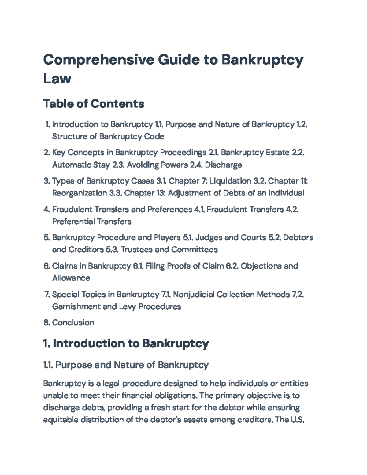 Comprehensive Guide to Bankruptcy Law - Key Concepts and Procedures ...
