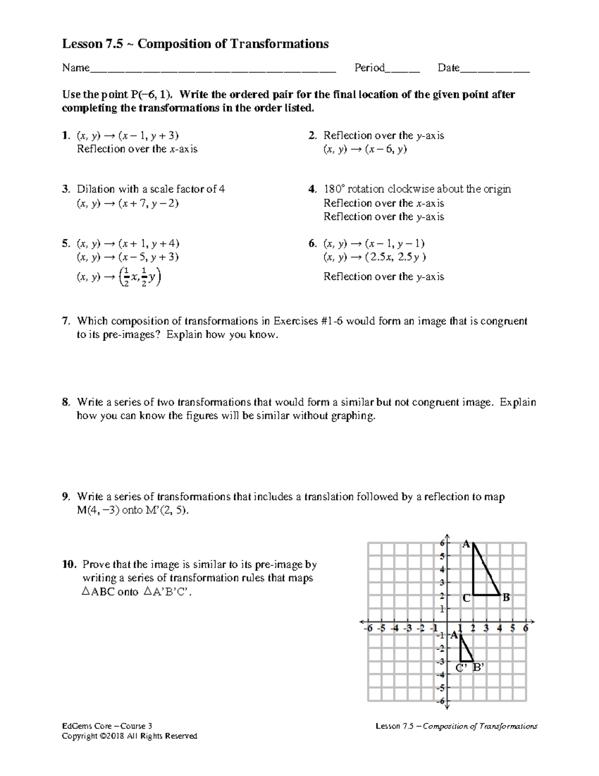 Lesson 7.5P Composition of Transformations - EdGems Core – Course 3 ...