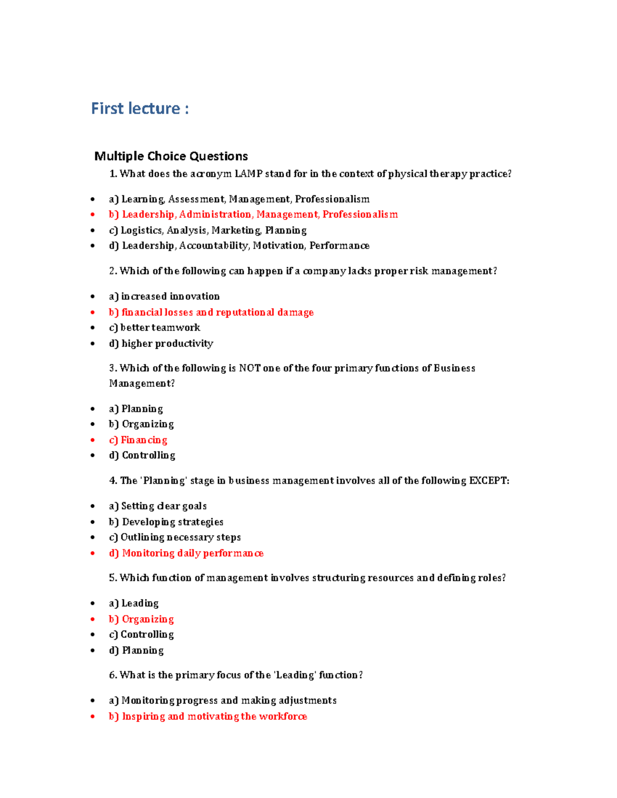 Business Management (BM) Midterm Exam Question Bank - Studocu