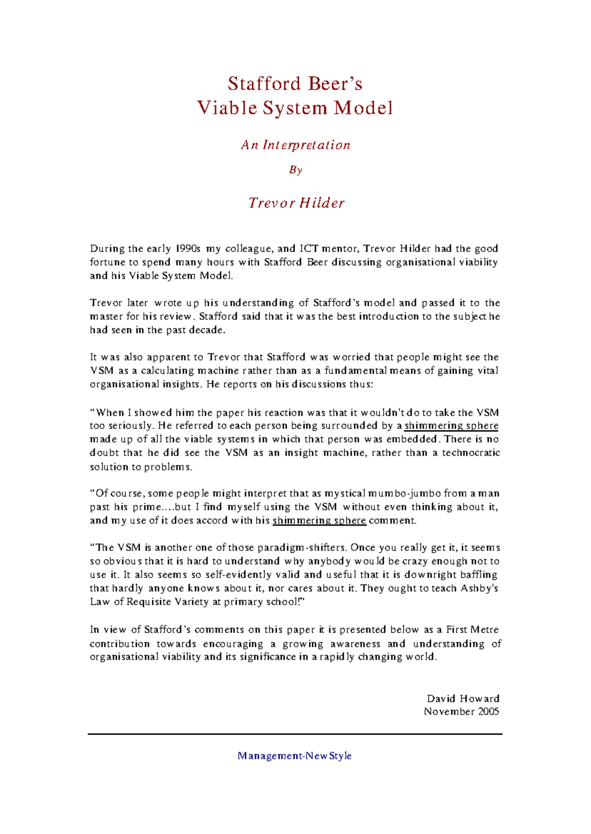 Stafford beer s viable system model Stafford beer s viable system model ...