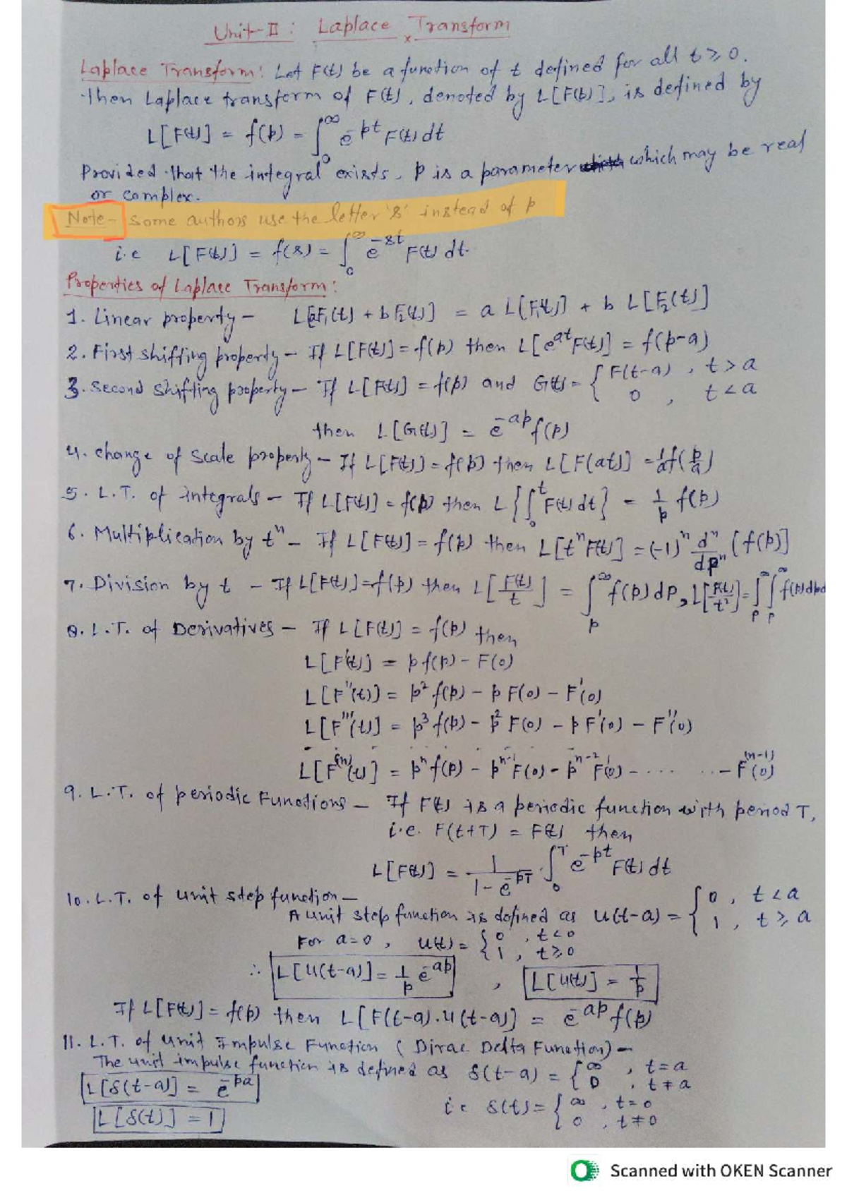Maths II Unit II: Comprehensive Guide to Laplace Transform - Studocu