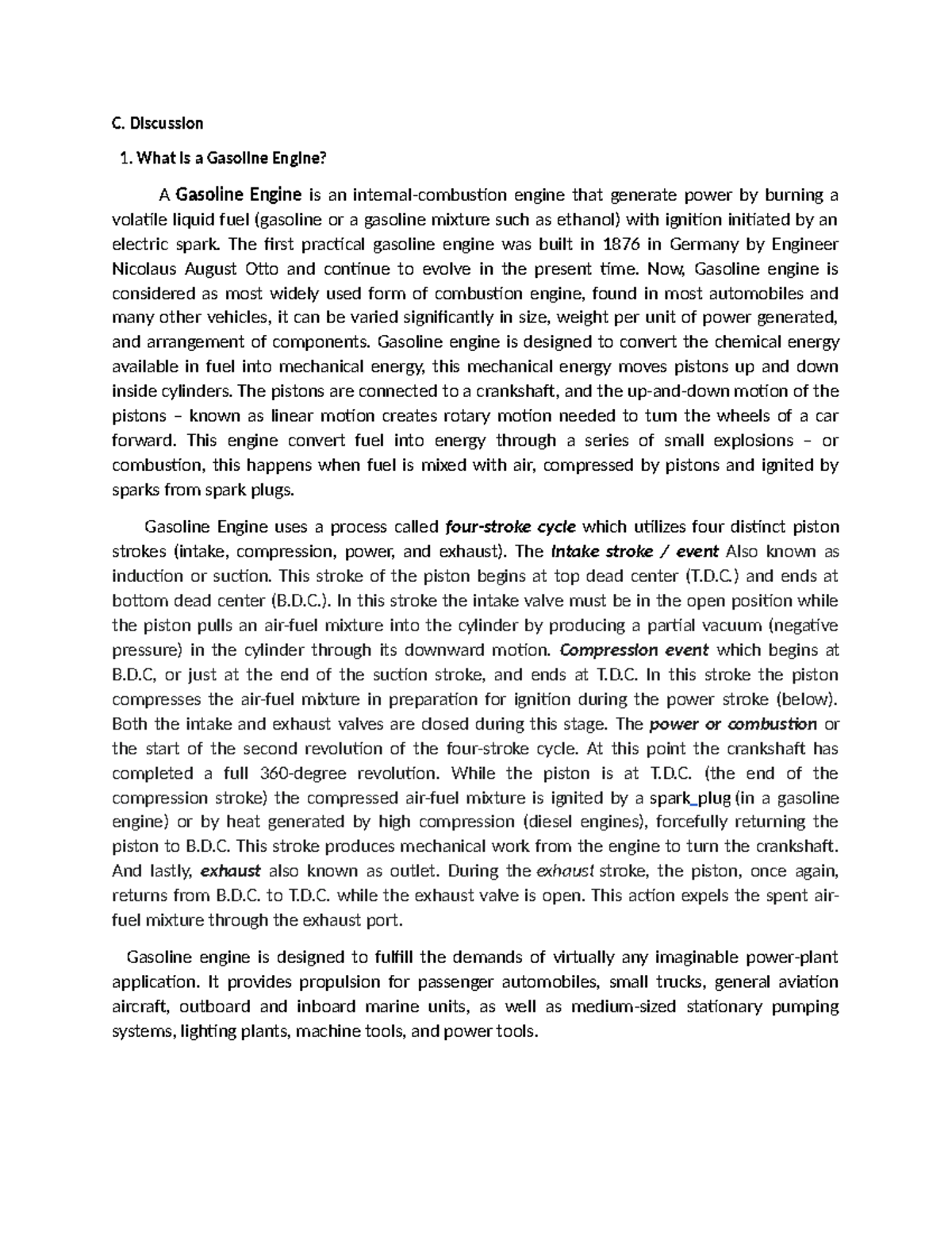 Gasoline Engine Overview: Components and Functionality Explained - Studocu