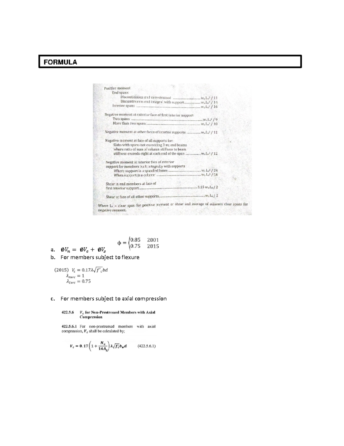 Formula Shear - structural engineering - FORMULA a. b. ∅ᡈFor members ...
