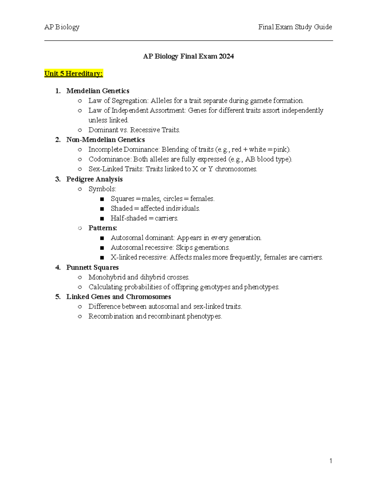 AP Biology Final Exam Study guide 2024 - - Studocu