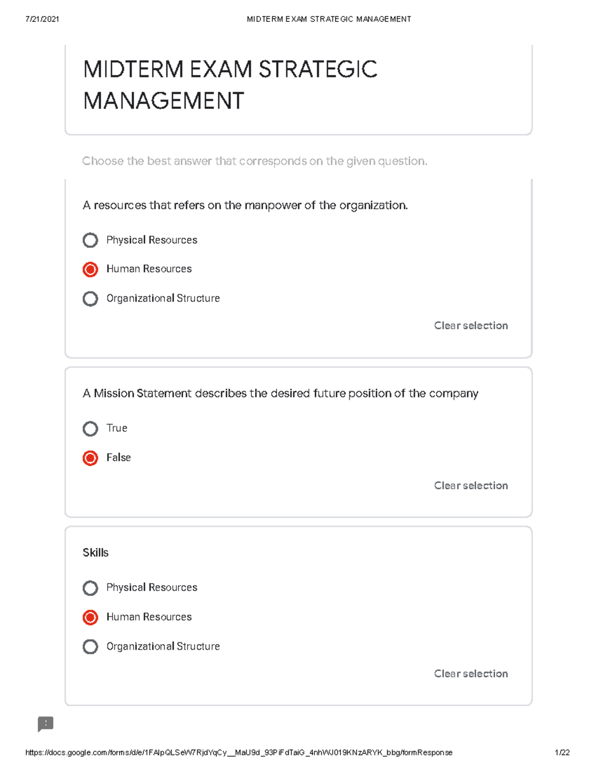 Midterm EXAM Strategic Management - Choose the best answer that corresponds on the given ...