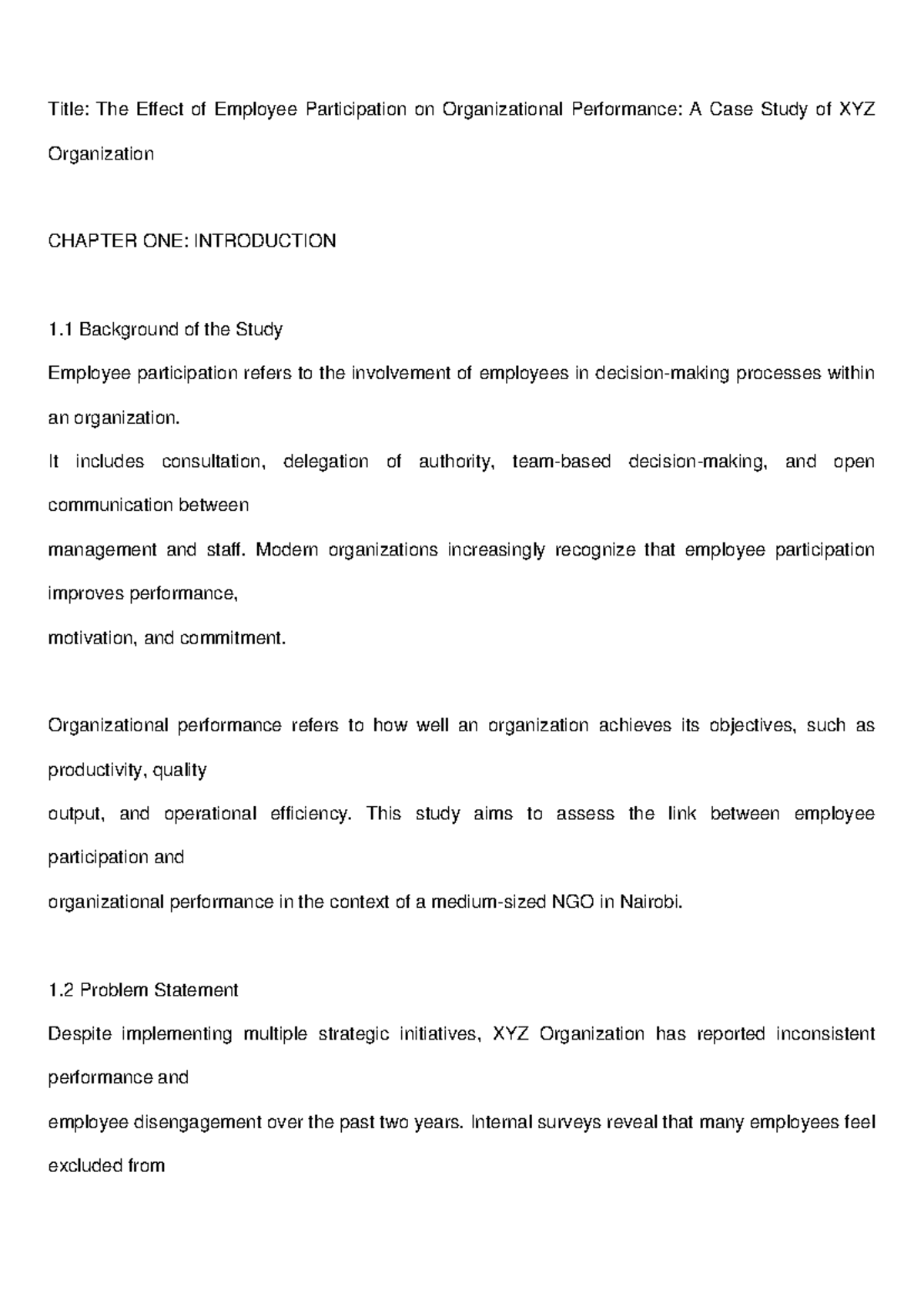Employee Participation and Organizational Performance: A Case Study of ...