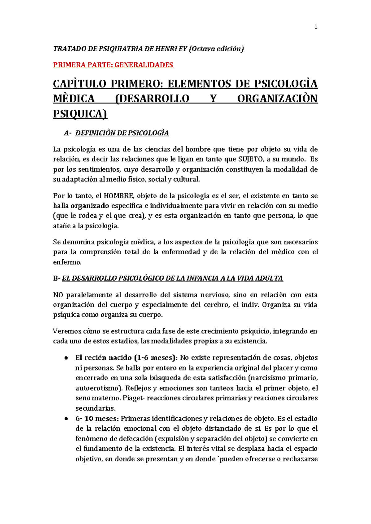 Resumen del Tratado de Psiquiatría de Henri Ey - 8ª Edición - Studocu