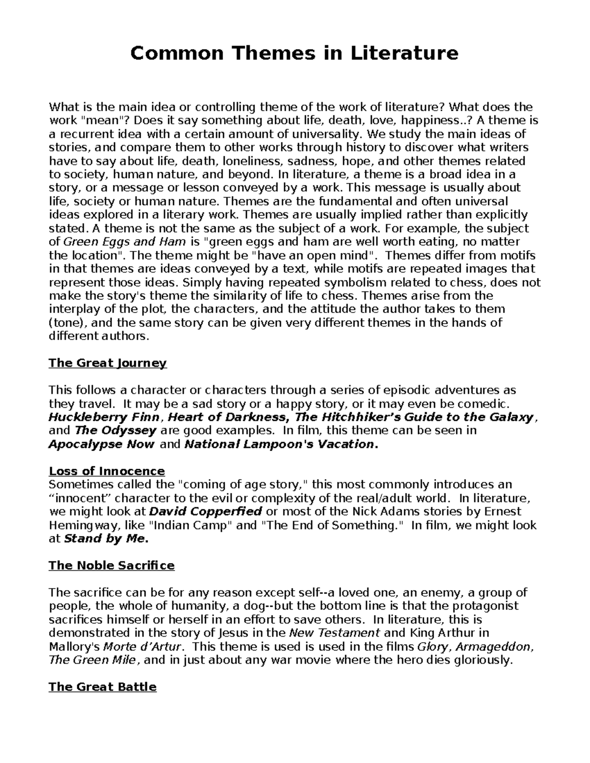 Universal Themes In World Literature