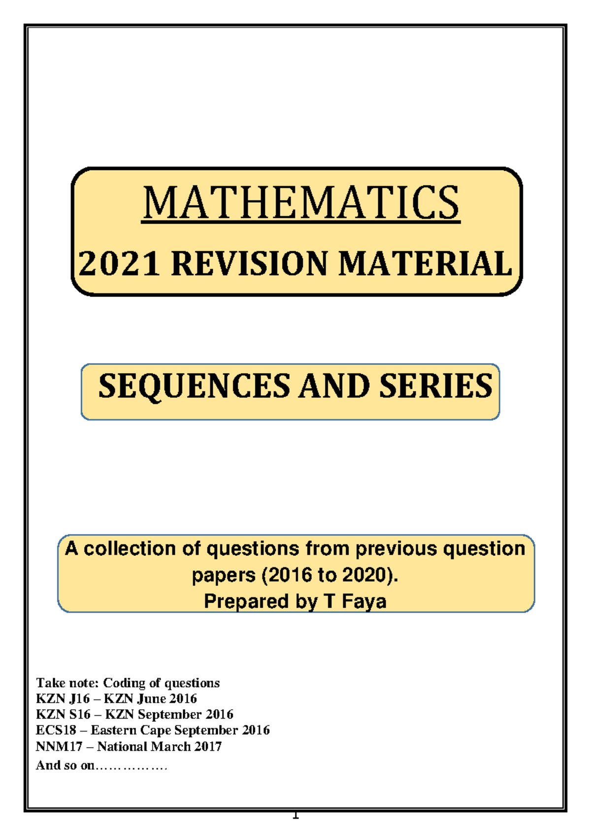 Mathematics 101 - Sequences and Series Exam Preparation Guide - Studocu