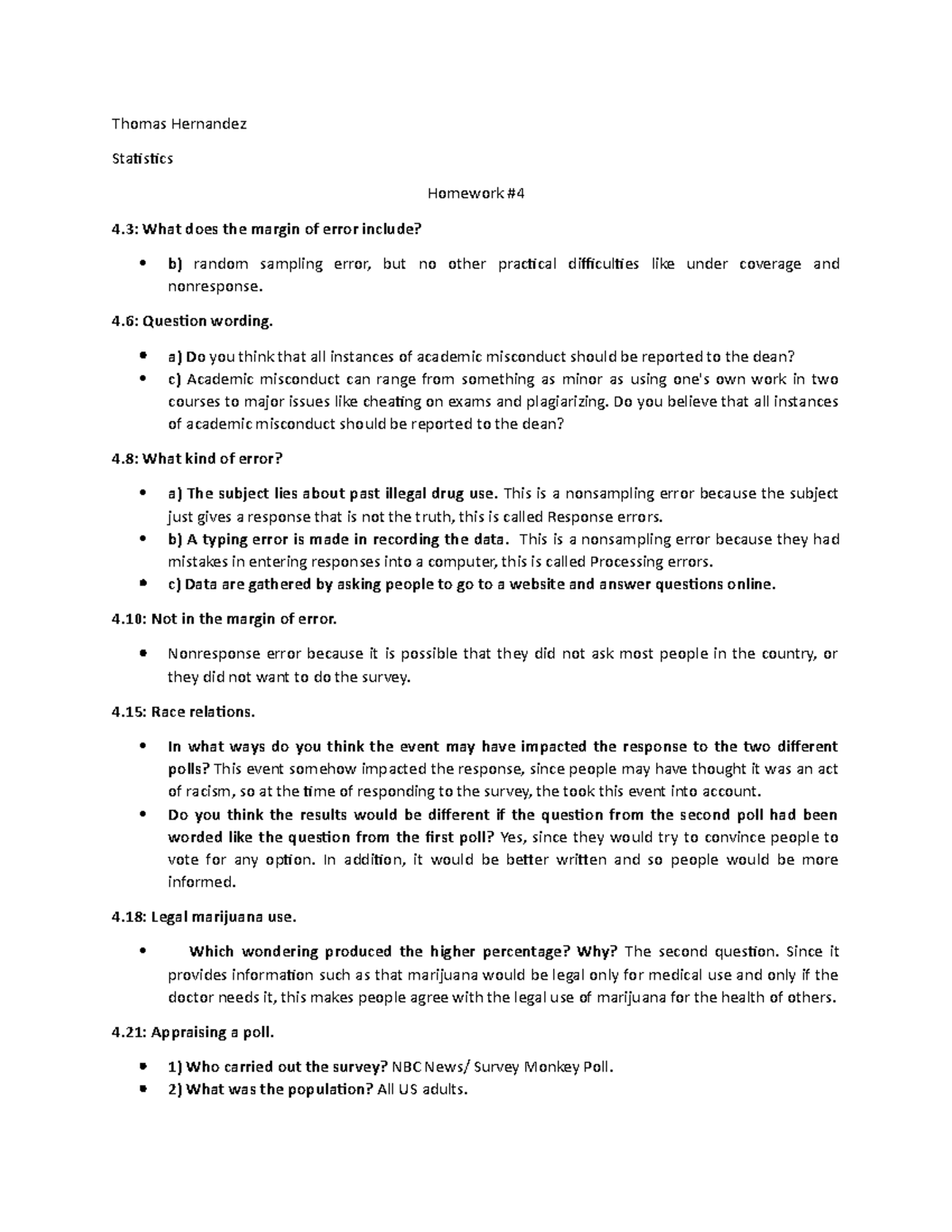 Statistics Homework 4: Understanding Margin of Error & Polling Issues ...