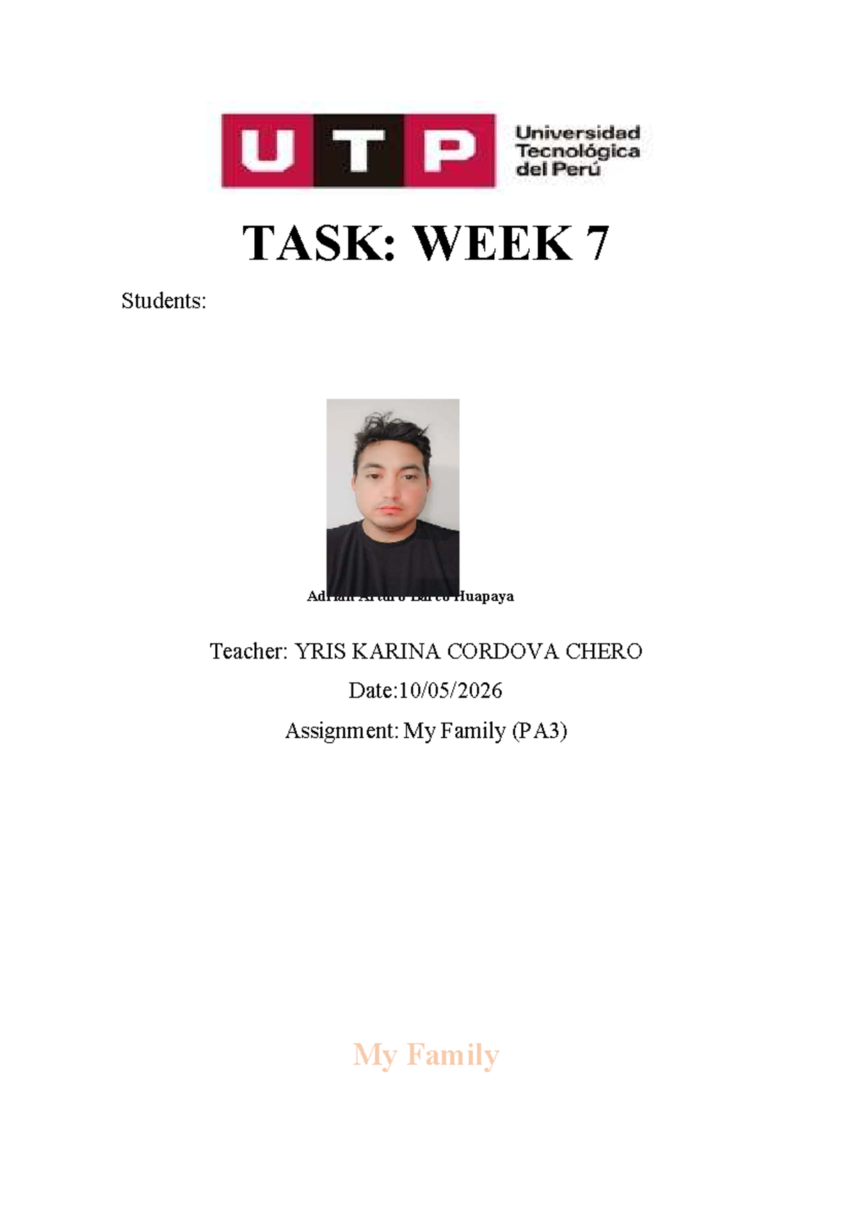 WEEK 7 Assignment: My Family (PA3) by Adrián Barco - Studocu