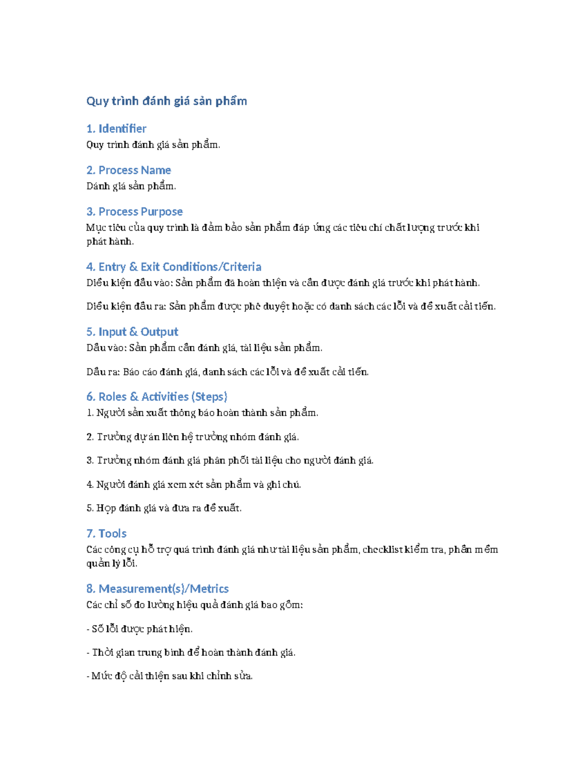 Quy trinh danh gia san pham - Quy trình đánh giá sản phẩm 1. Identifier Quy trình đánh giá s n ...
